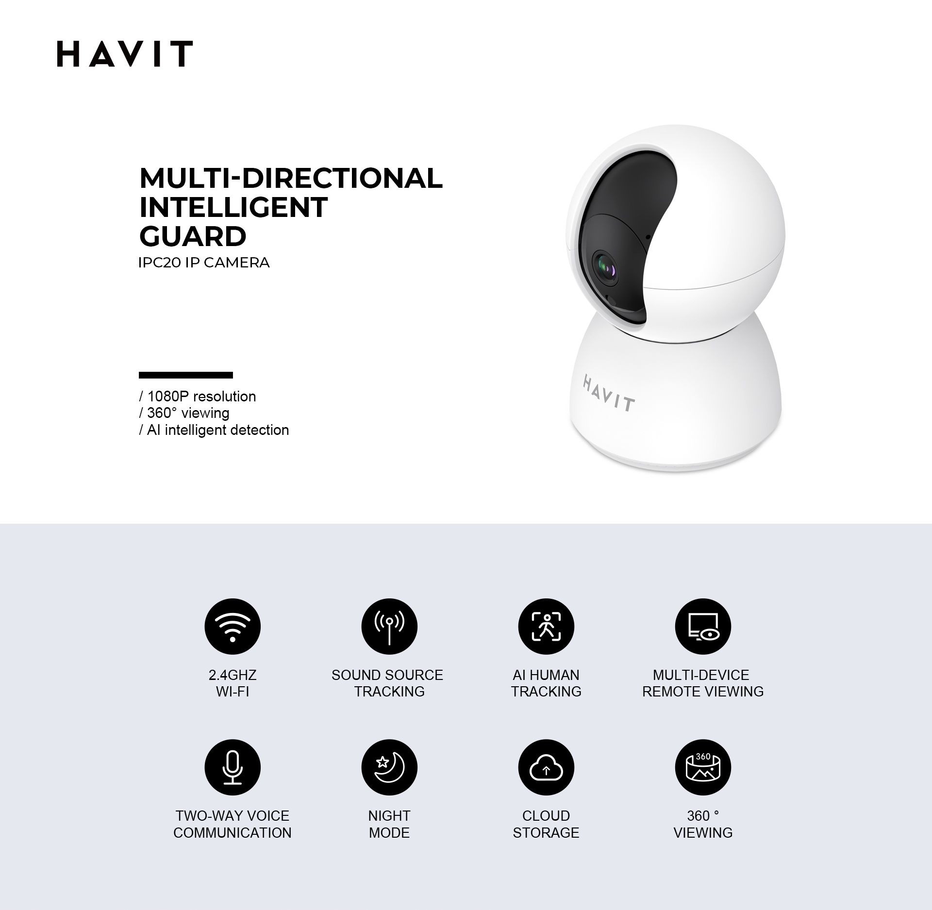 HAVIT IPC20 2MP SMART PAN/TILT 360-DEGREE NIGHT VISION IP CAMERA